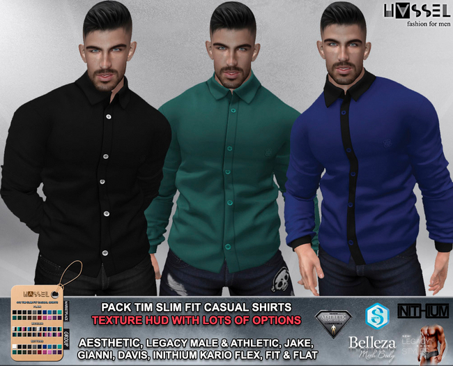 Second Life Marketplace Hassel Pack Tim Slim Fit Casual Shirts 413 Aesthetic Legacy Male